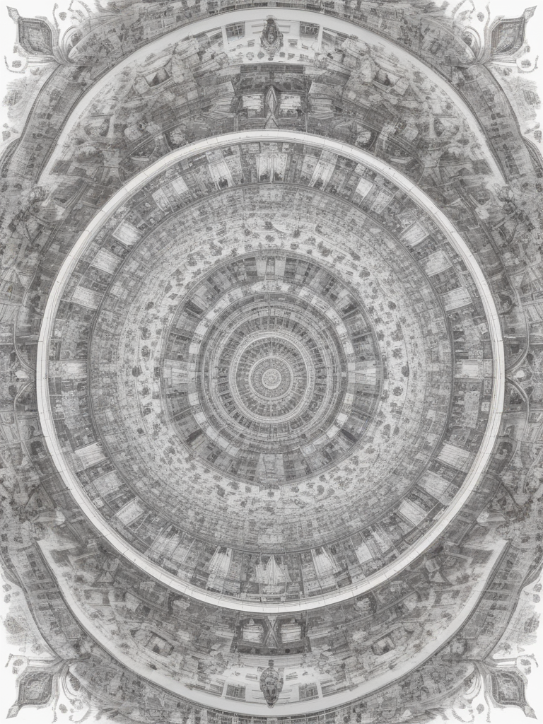 Intricate Circular Design Featuring Detailed Architecture and Ornate ...
