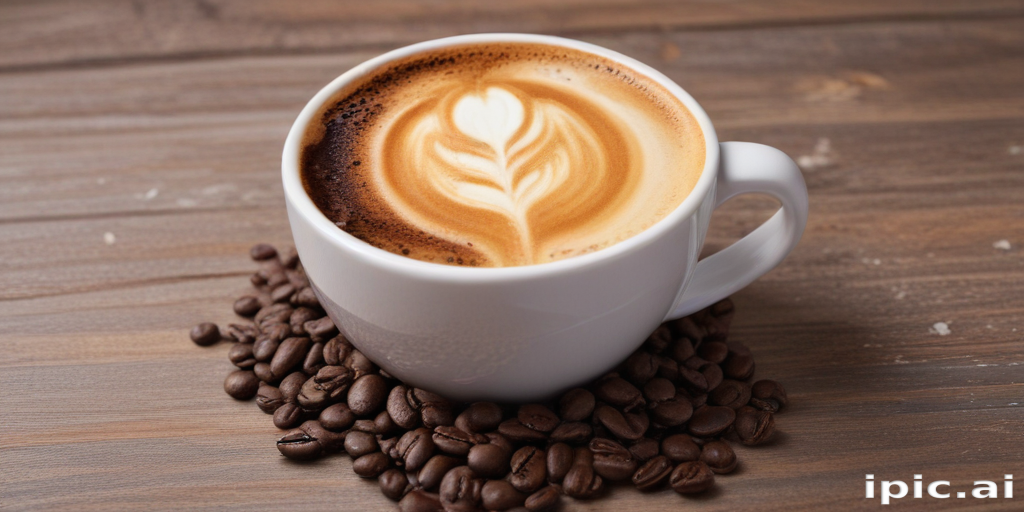 Delicious Coffee Cup with Beautiful Latte Art Surrounded by Coffee Beans