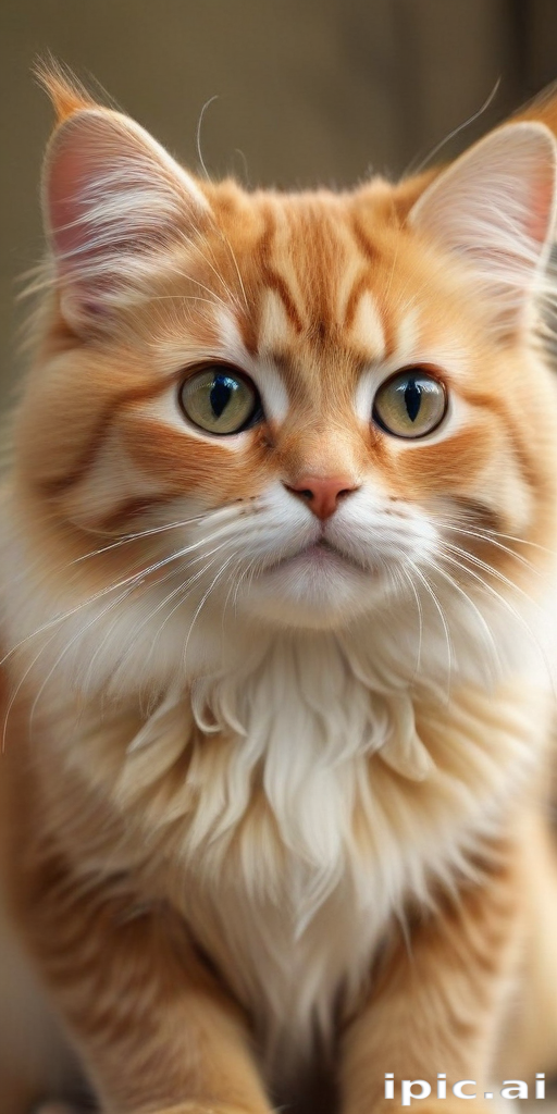 A Fluffy Orange Cat with Striking Eyes Sitting Adorably at Home