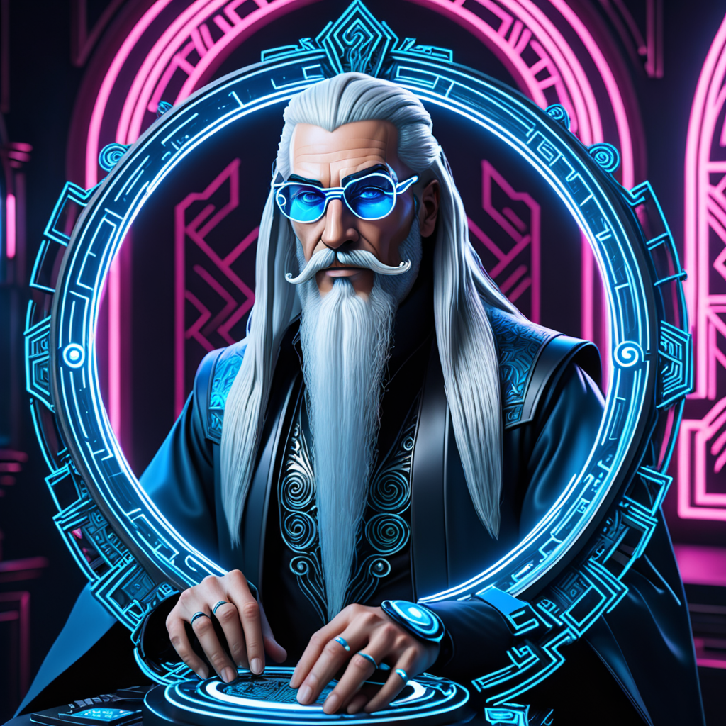 Create a unique 3D logo art of a villainous but royal looking cyberpunk ...