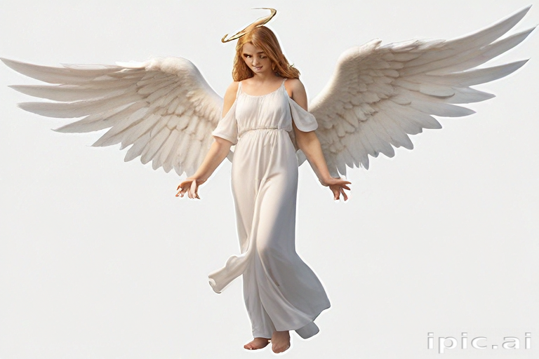 Radiant Angelic Figure with Majestic Wings and Ethereal Halo Glowing Softly