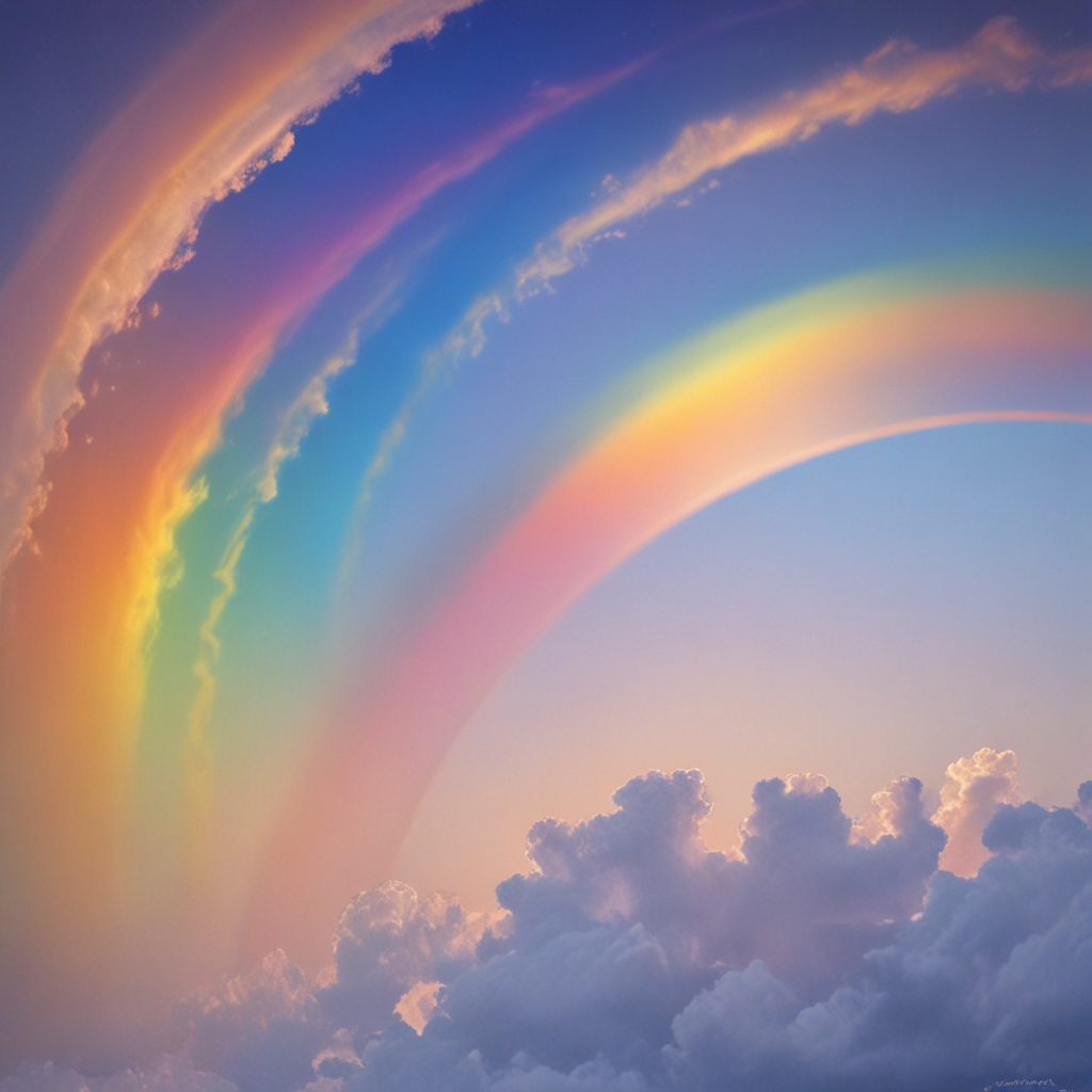 A Vibrant Display of Multiple Rainbows Against a Dreamy Sky Background.