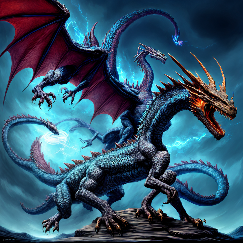 A painting of a person standing in front of a dragon, a detailed ...