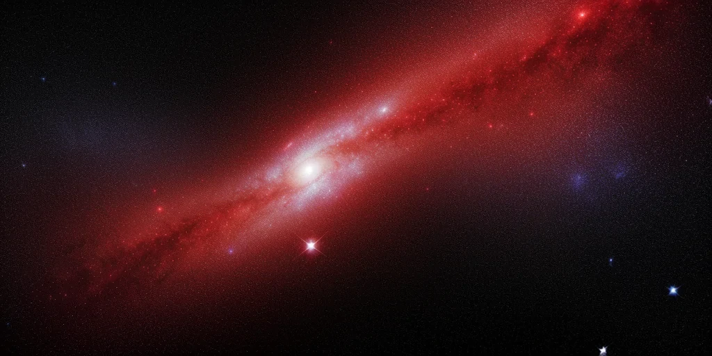 Cosmic Beauty: A Stunning View of a Spiraling Red Galaxy in Space