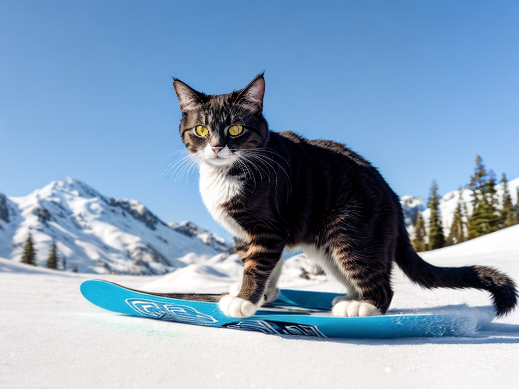 Close up of a Cat on a snowboard