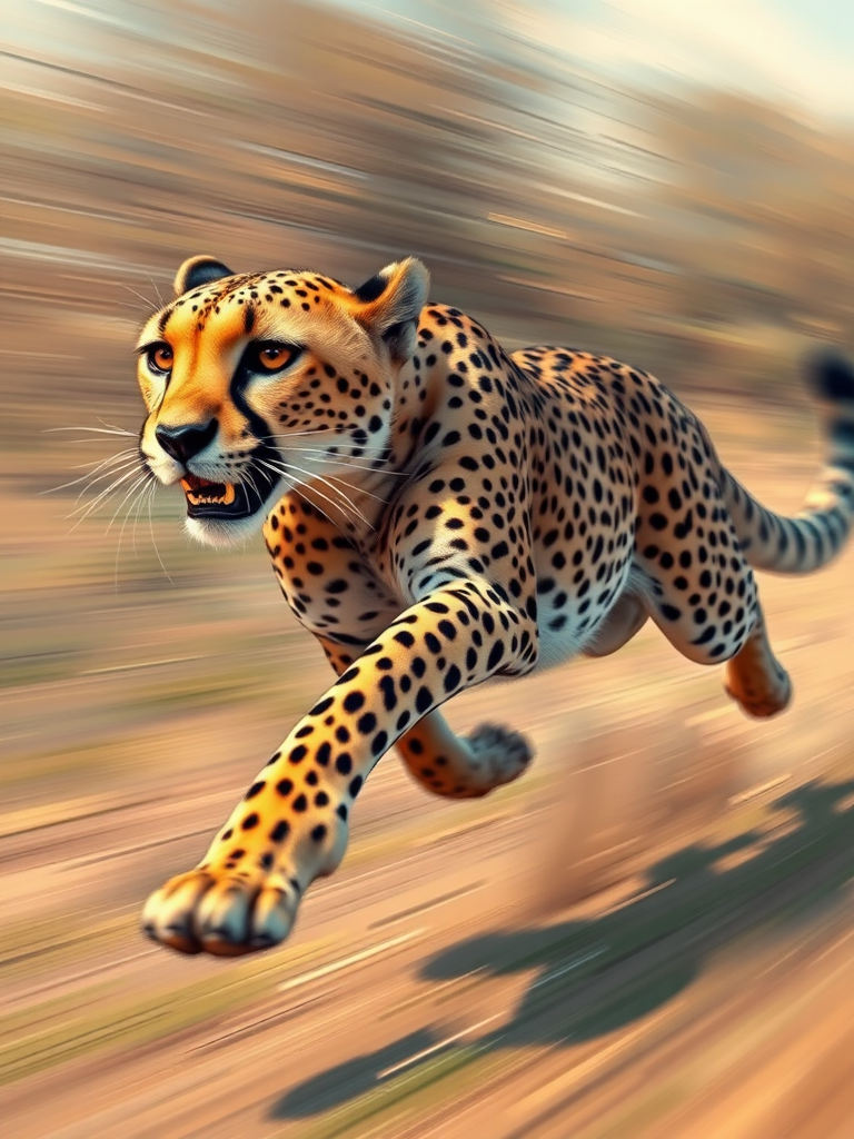 Create a dynamic illustration of a cheetah sprinting with vivid colors ...