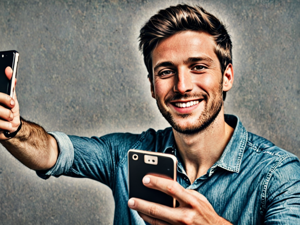A realistic picture, of a man, taking a selfie