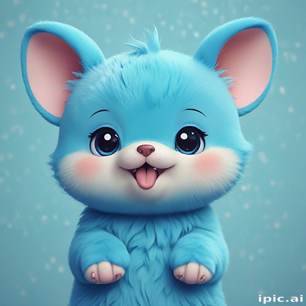 Adorable Blue Cartoon Character with Big Eyes and Fluffy Fur Smiling ...
