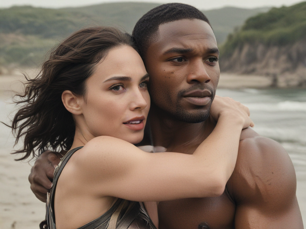 Gal gadot wonder woman hug black muscular man