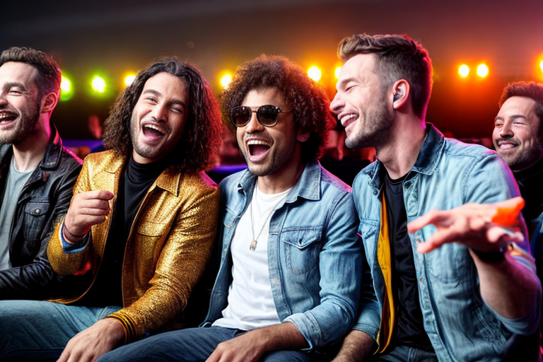 men interacting in the audience of a rock concert