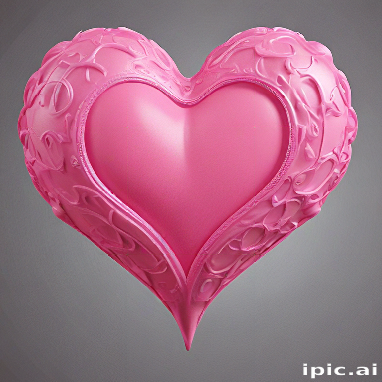 Bright Pink Heart Sculpture with Intricate Floral Design and Glossy Finish