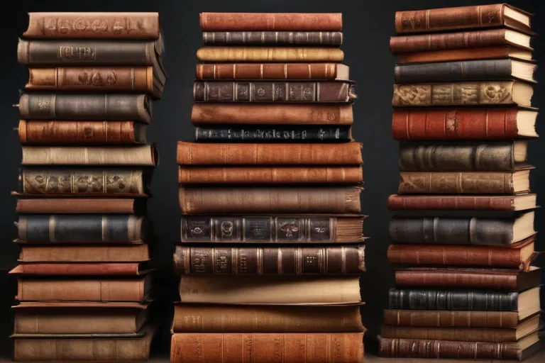 An Impressive Collection of Vintage Leather-Bound Books Stacked Neatly ...