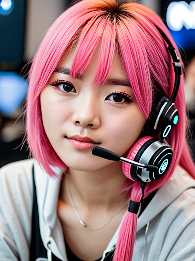 pink haired korean gamer girl
