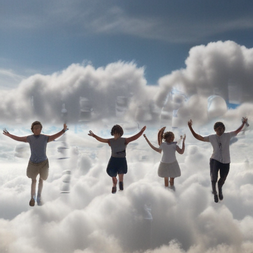 a bunch of people that appear to be in a cloud where you can only see ...