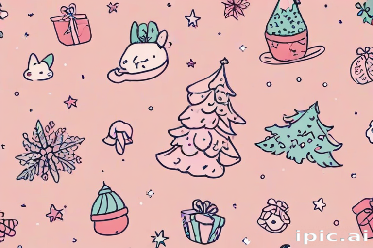 Whimsical Holiday Pattern Featuring Christmas Trees, Gifts, and Festive ...