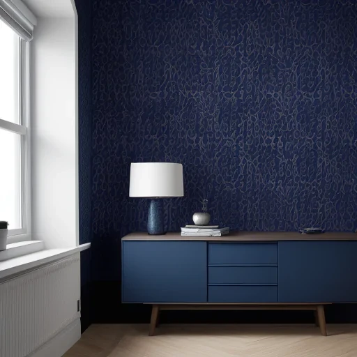 Elegant Interior Design Featuring Dark Blue Wall and Stylish Furniture ...