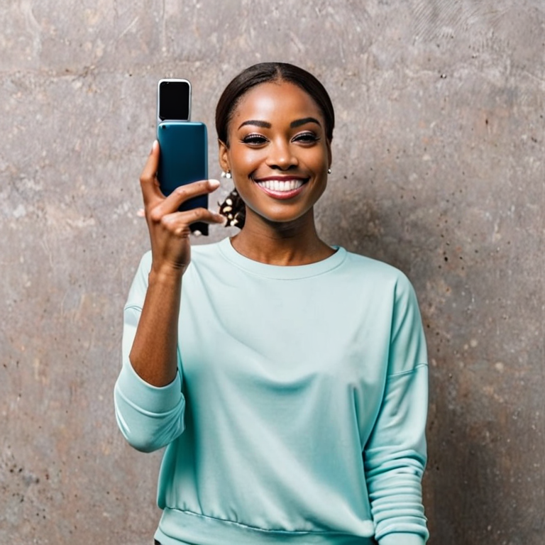 Happy person showing her cell phone