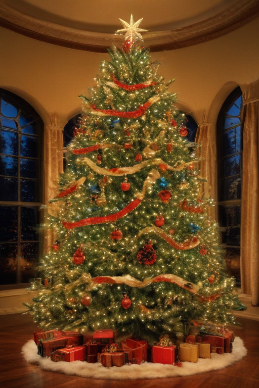 Beautifully Decorated Christmas Tree with Sparkling Lights and Colorful ...