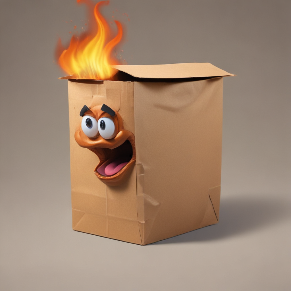 Cartoon Flaming paper bag of poo in a mail box