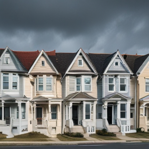 a group of houses in a row with one odd one out
