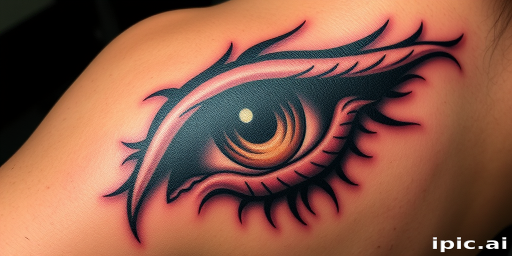 A Stunning Tattoo Depicting an Intricate Eye Design with Bold Colors.