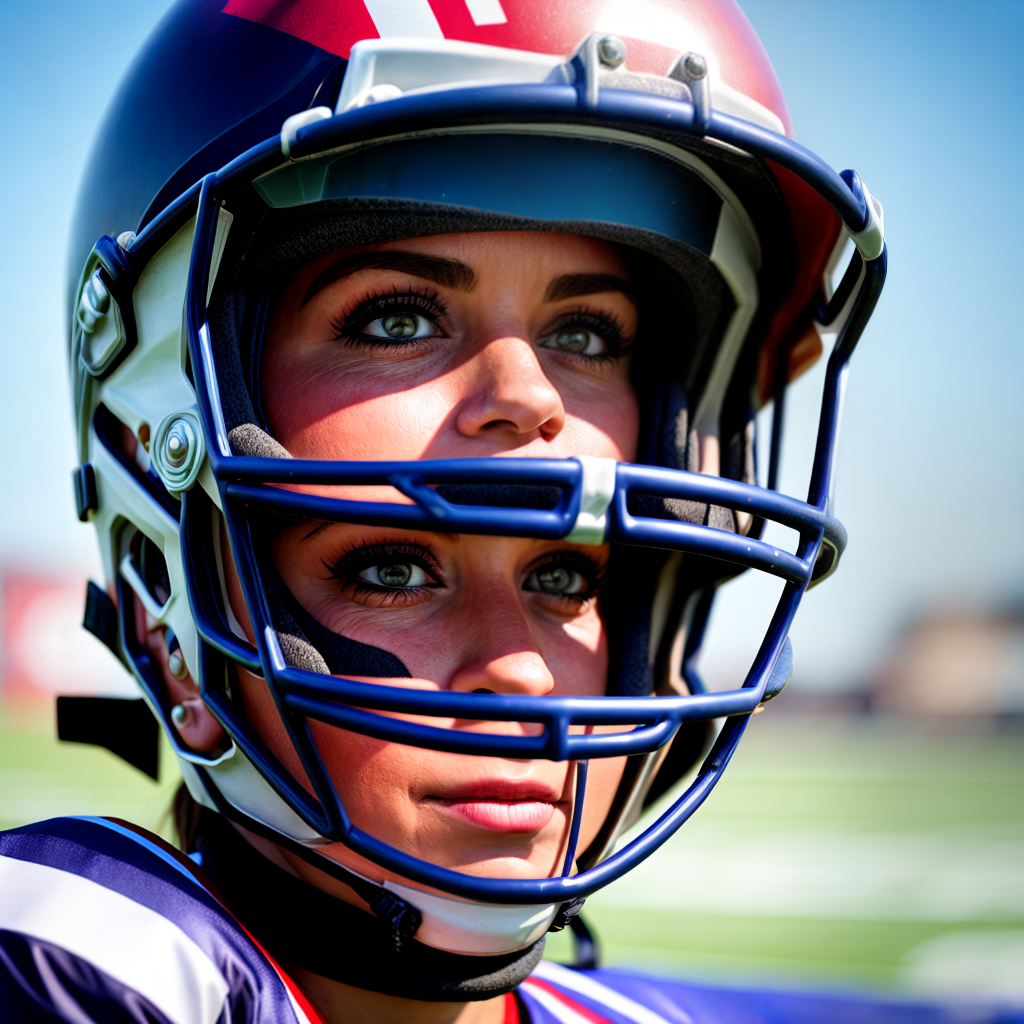 a woman in a football helmet staring at me