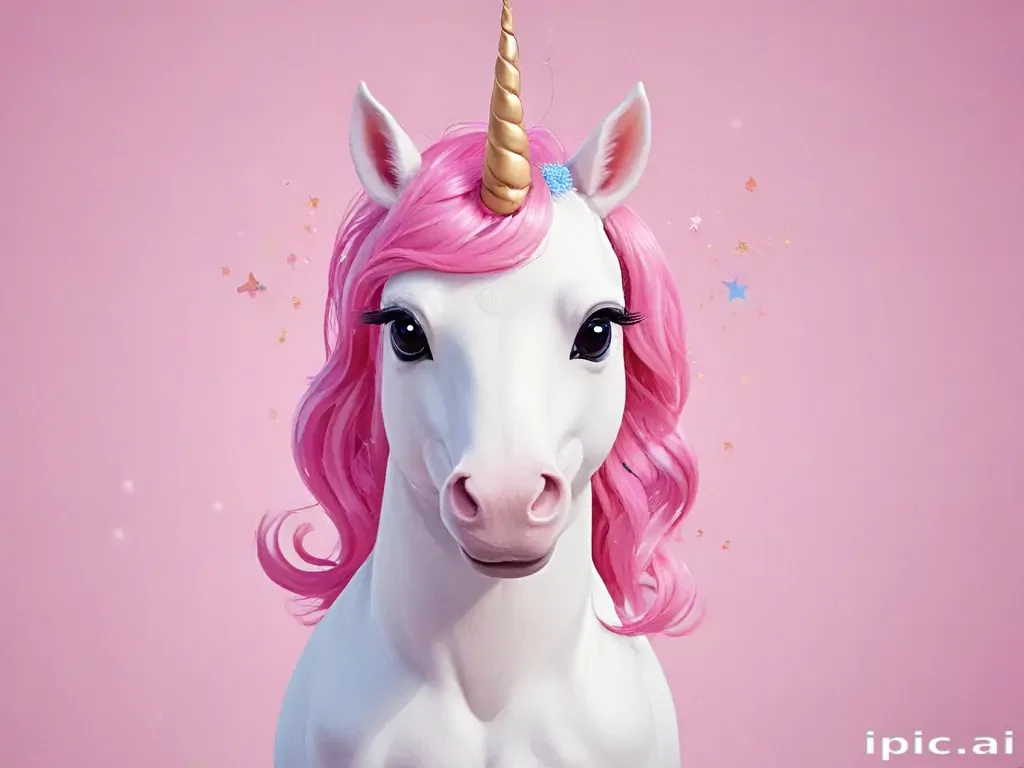 Whimsical Unicorn with Sparkling Horn and Pink Flowing Mane on Pink ...