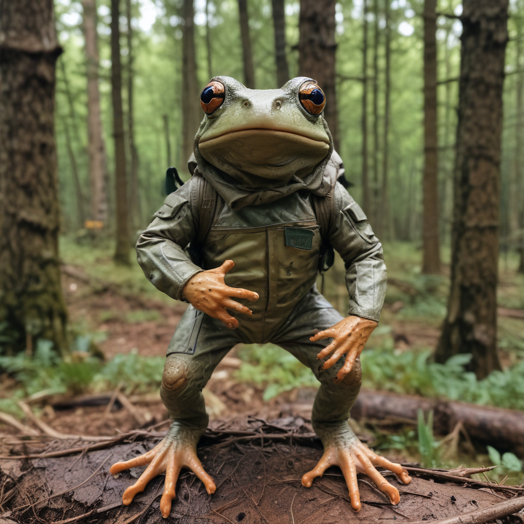 Tactical frog in camo standing in the forest