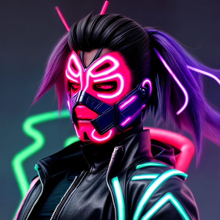 neon cyberpunk anime style character with viper mask from valorant