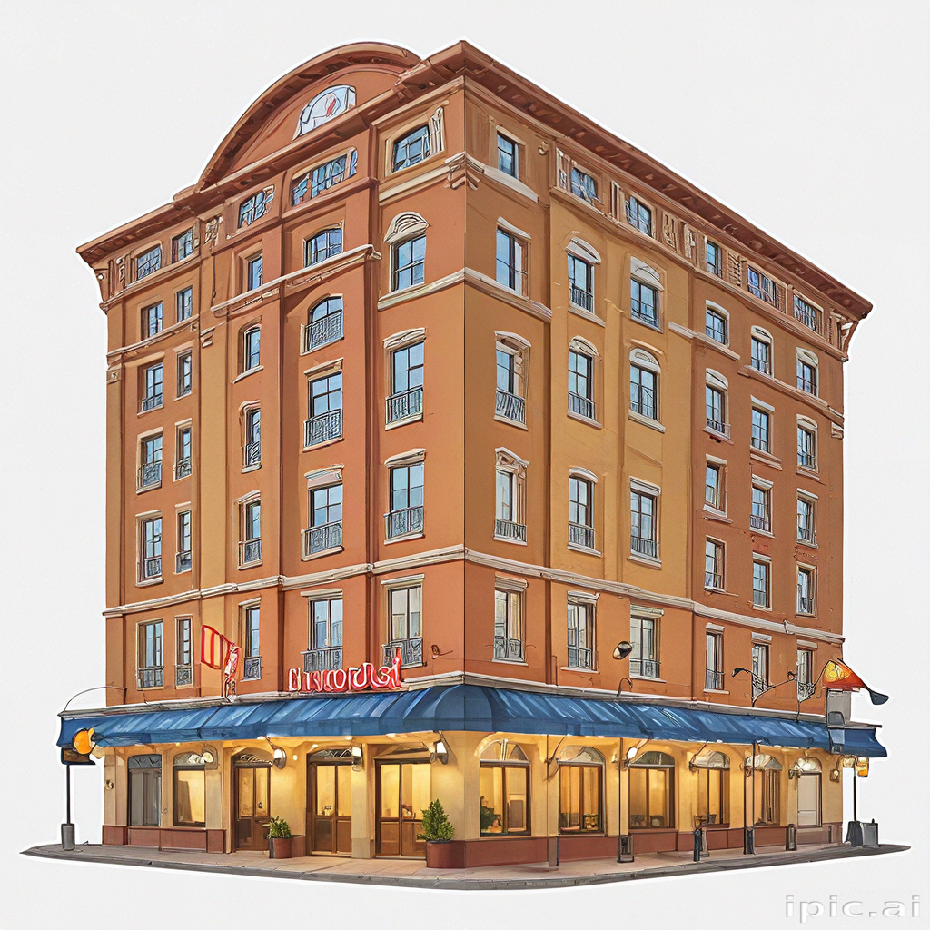 Charming Multi-Story Hotel with Classic Architecture and Inviting Entrance.