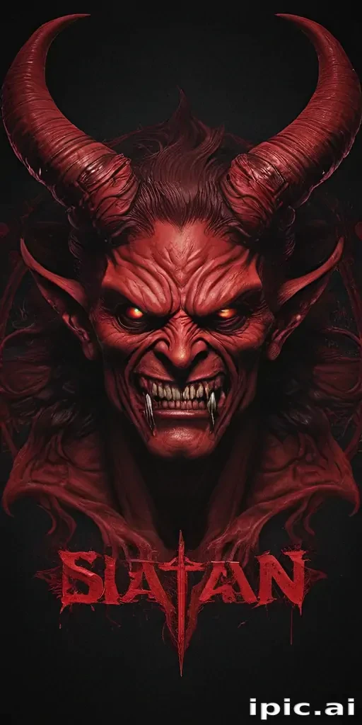 Intense Portrait of Satan with Horns and Fiery Red Eyes