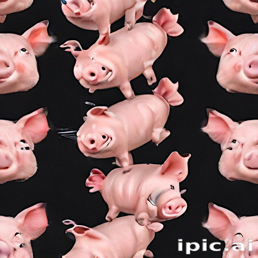 A Playful Collage of Cute Cartoon Pigs on a Dark Background