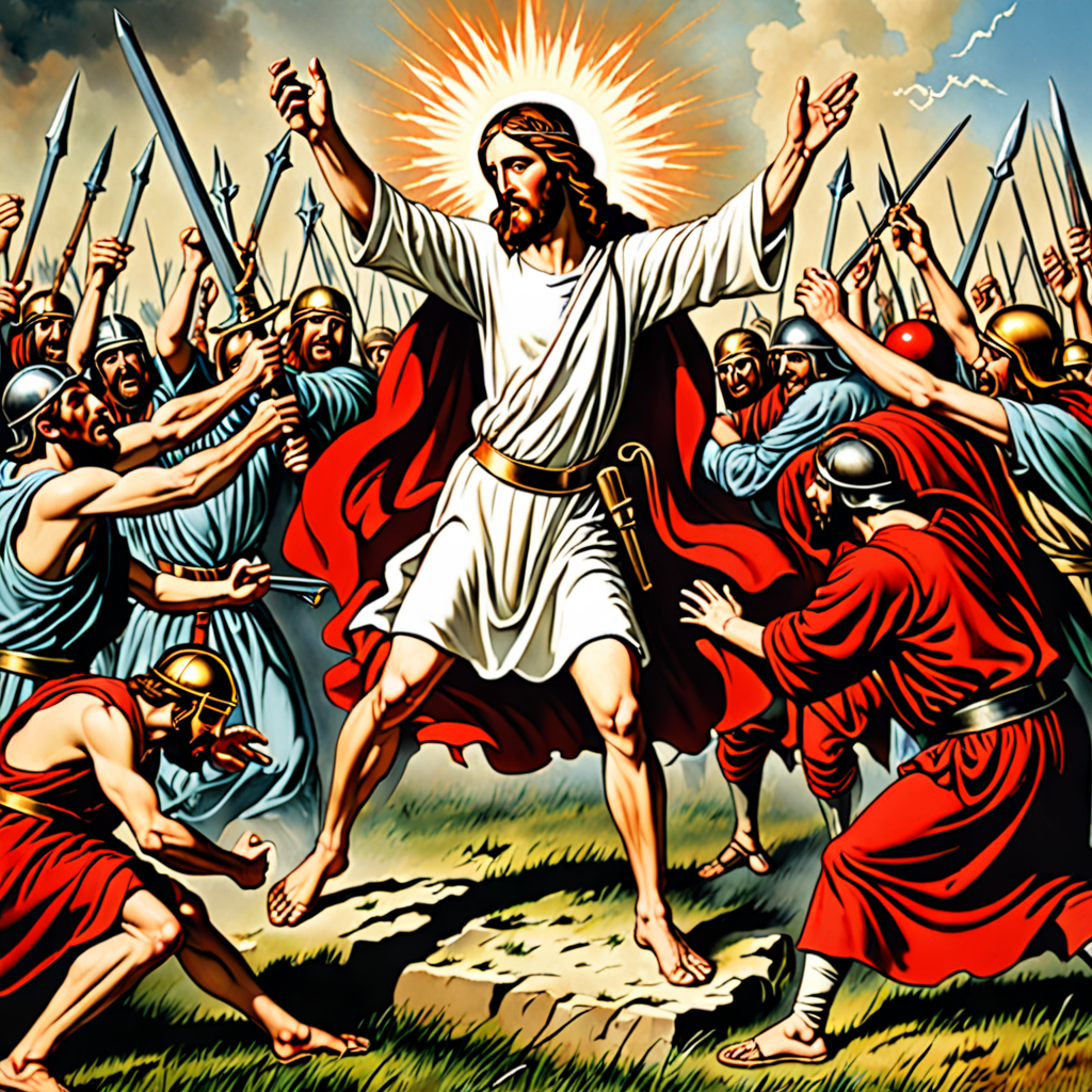 photo jesus in a battle against devil