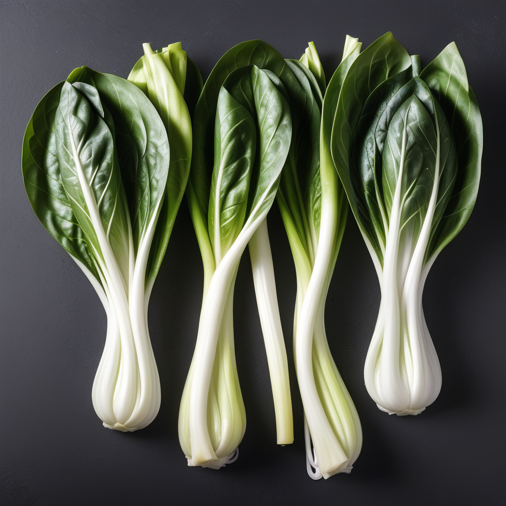 Fresh Green Bok Choy Stalks Displayed Beautifully on a Dark Background