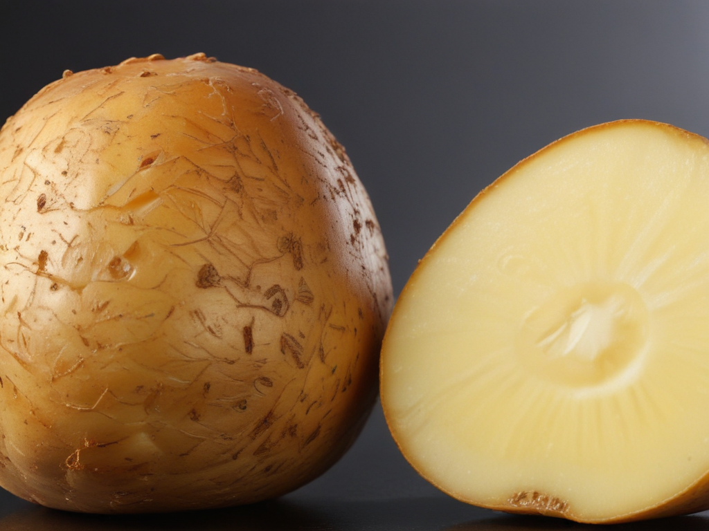 Freshly Harvested Potato with a Perfectly Cut Half Showing Interior Texture