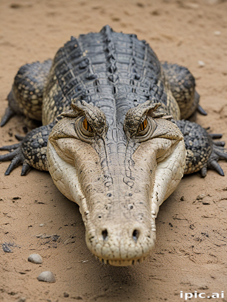 A Close-Up of a Majestic Crocodile Lying on the Ground