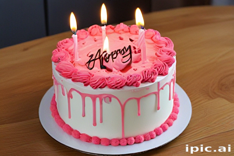 Delicious Pink Birthday Cake with Candles Celebrating a Special Occasion