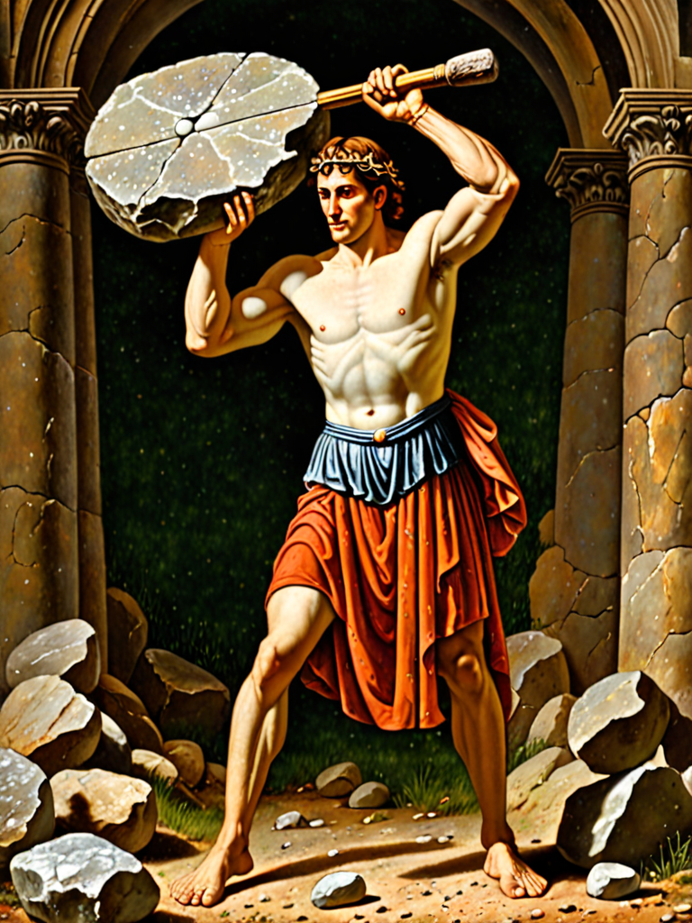 David throwing stone at Goliath