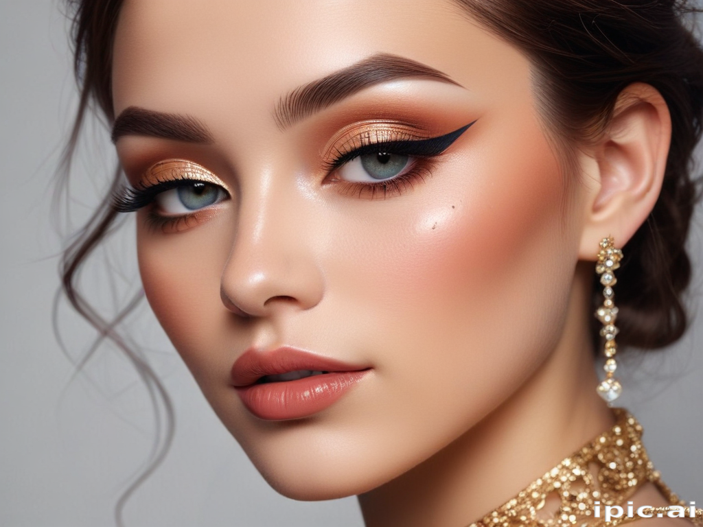 Stunning Portrait of a Model with Glamorous Makeup and Elegant Accessories