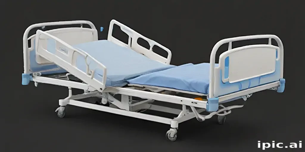 Adjustable Hospital Bed with Blue Linens for Patient Comfort and Care