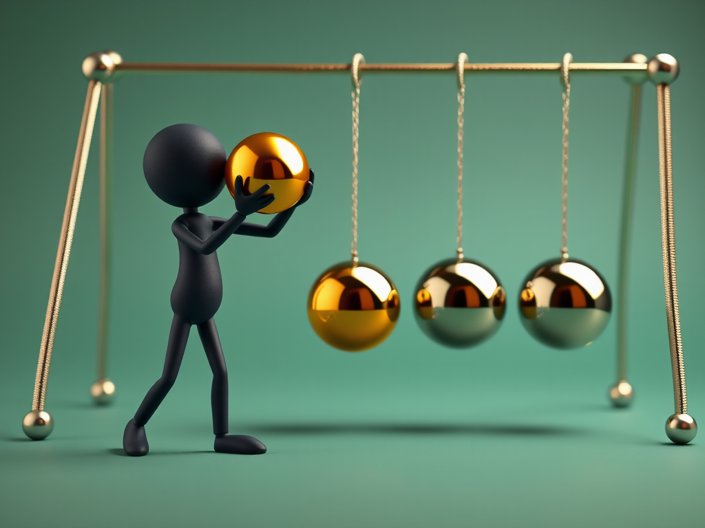 Create a high-resolution 3D render of a stick figure holding a shiny ...