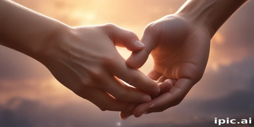 Two Hands Coming Together in Unity Against a Beautiful Sunset Background