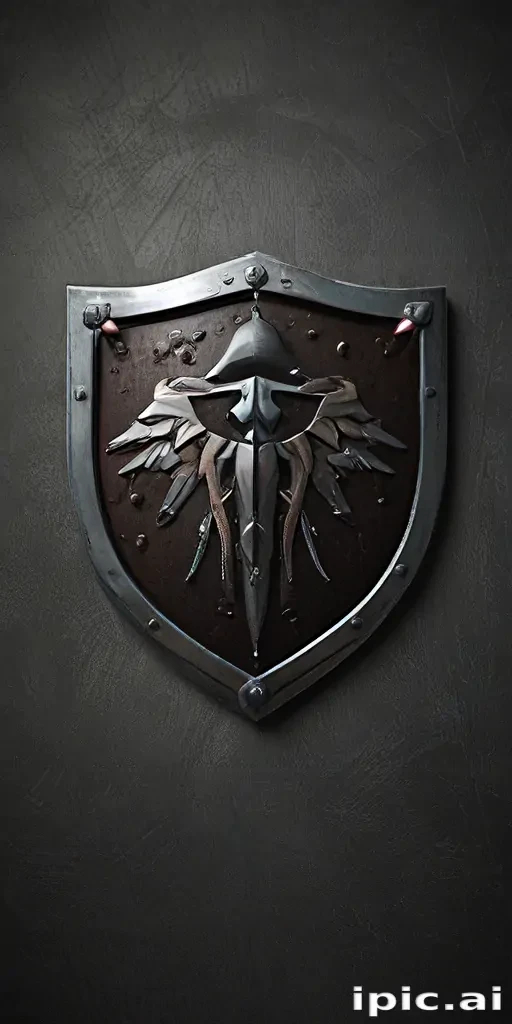 Intricately Designed Shield with a Winged Emblem on Dark Background