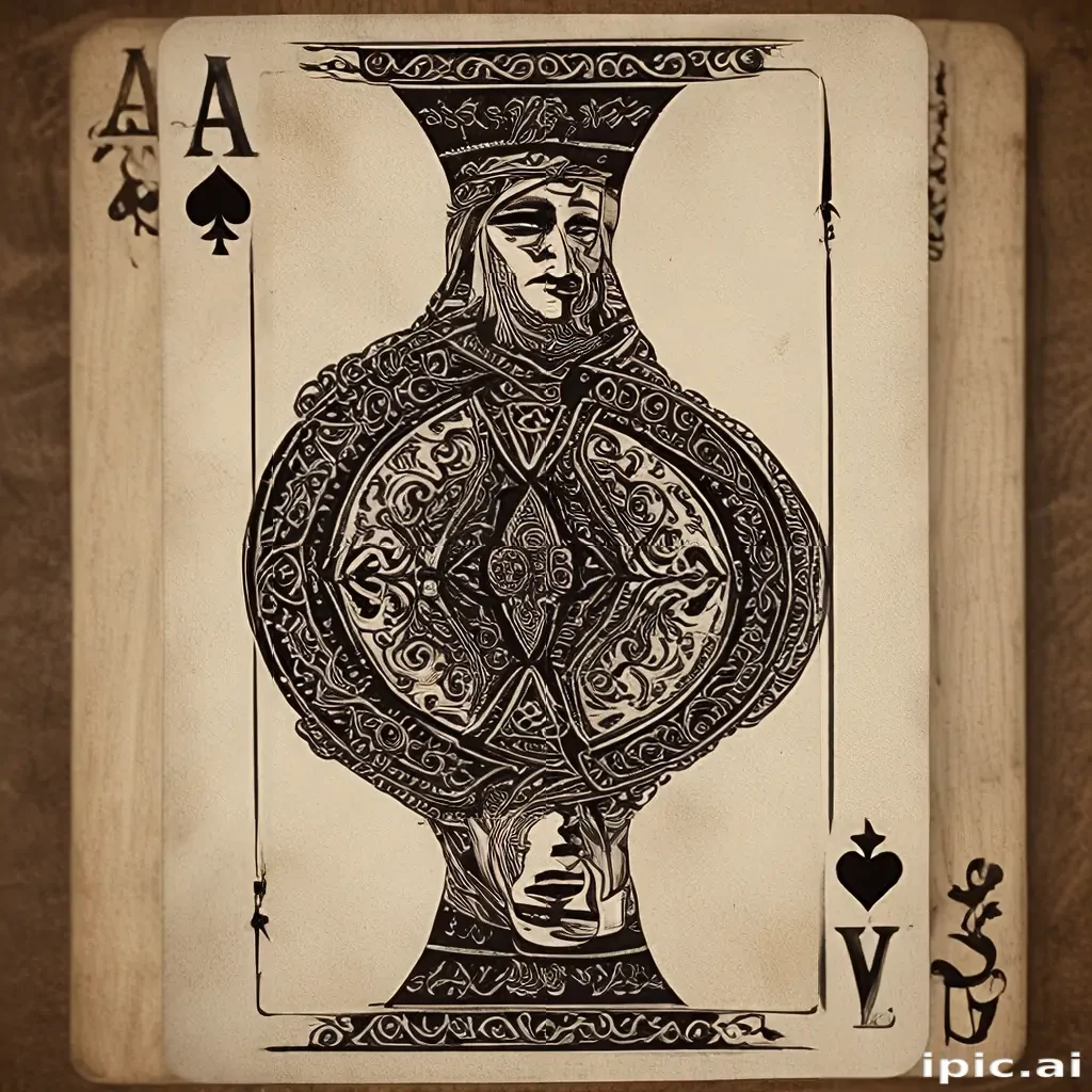 Intricate Illustration of a Queen of Spades Playing Card Design