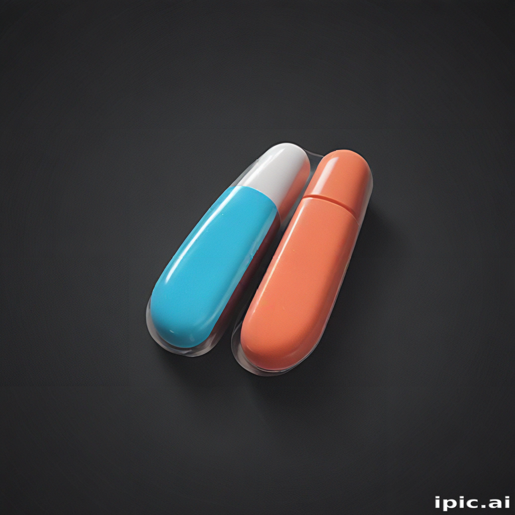 Colorful Capsule Designs Featuring Blue and Orange Pills on Dark Background