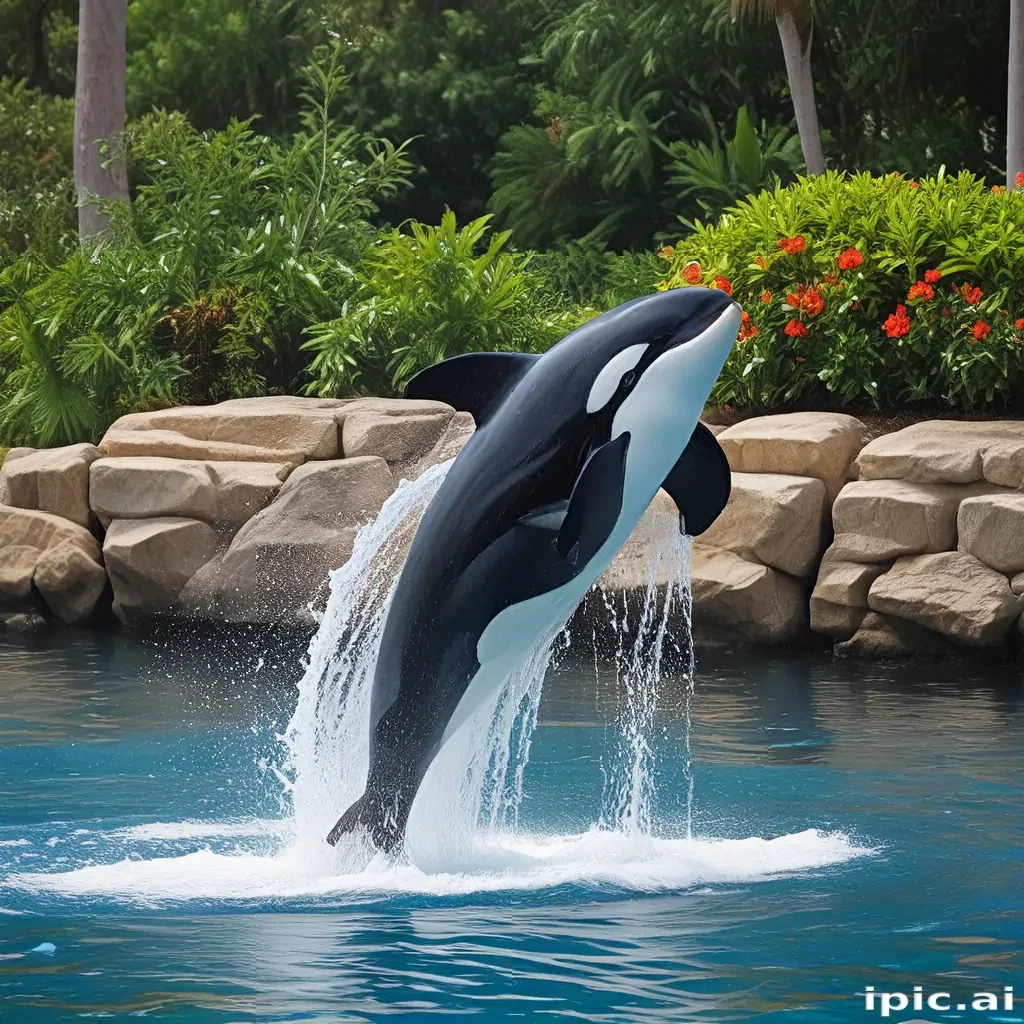 Majestic Orca Leaps Gracefully from the Sparkling Blue Water Surface