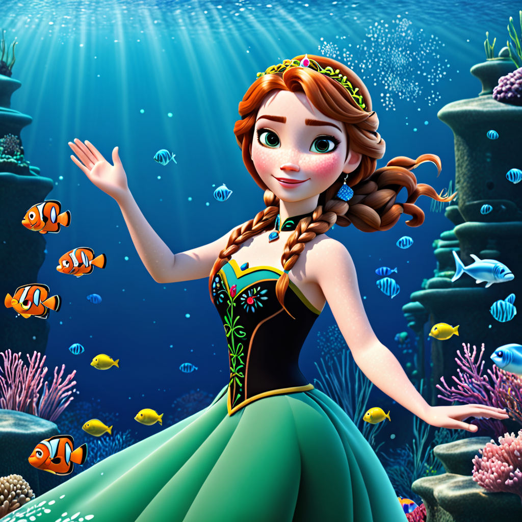 princess Anna swimming from the realistic cartoon underwater swimming ...
