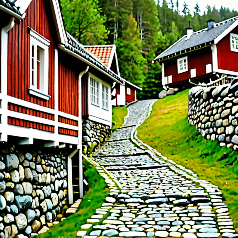 iconic historic norwegian wooden house building in norway on the left ...