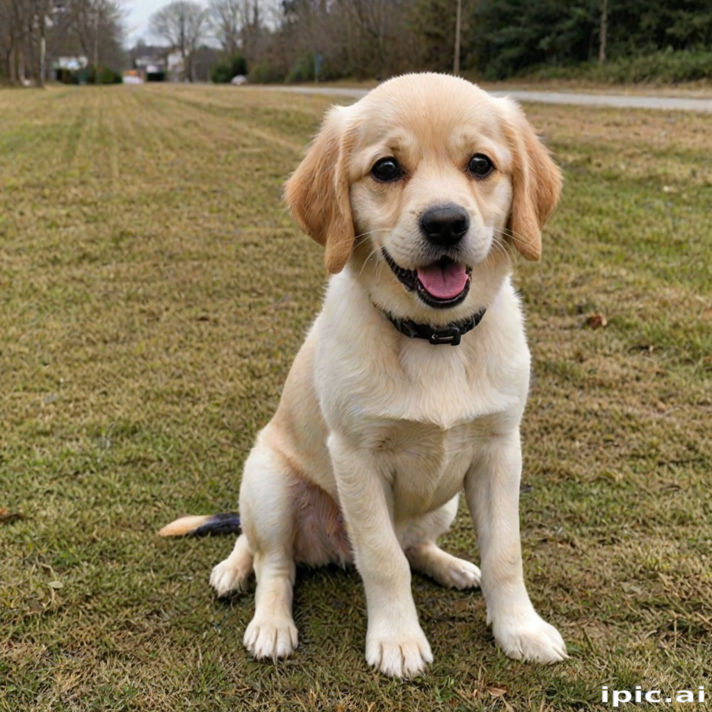 A Playful Golden Labrador Puppy Enjoying a Sunny Day Outdoors.