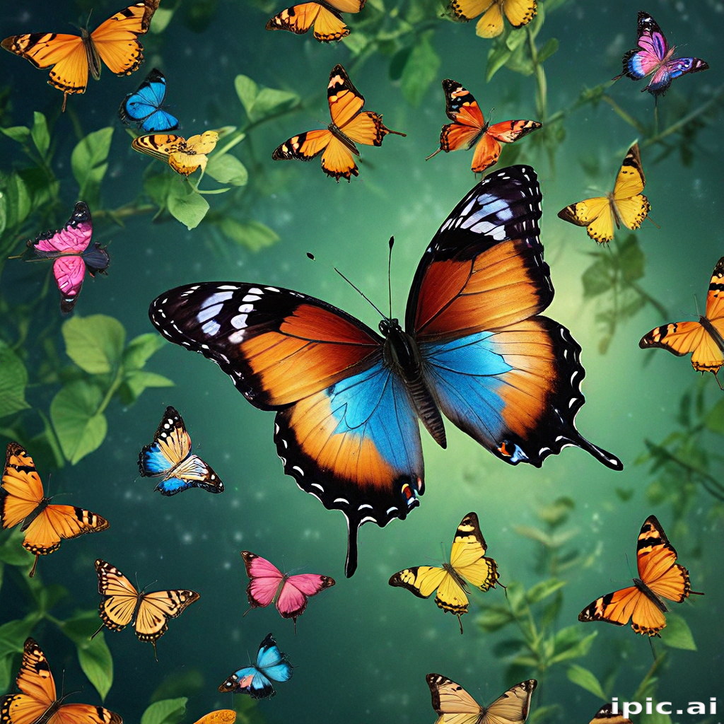 A Vibrant Display of Colorful Butterflies Dancing Among Lush Greenery